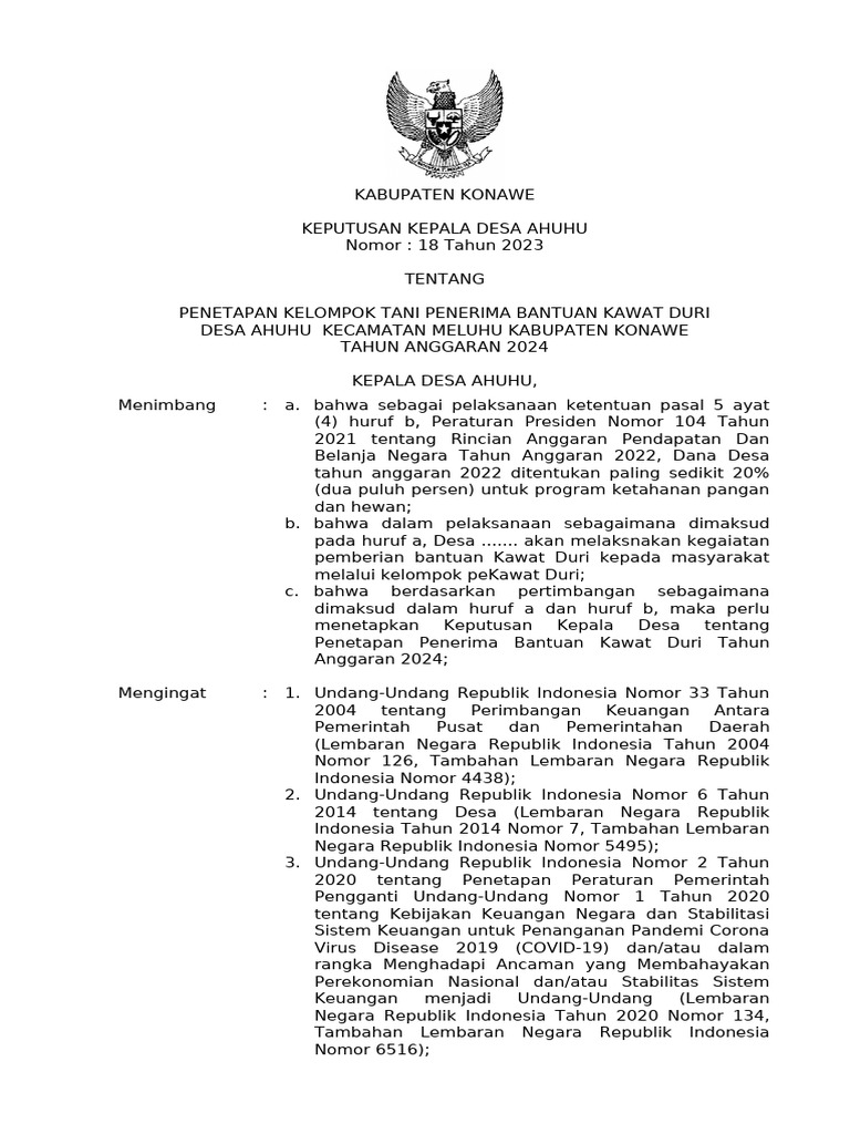 Draft SK Penetapan Penerima Bantuan Ternak | PDF