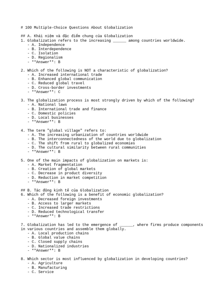 100 Questions Globalization | PDF | Globalization | Economic Globalization