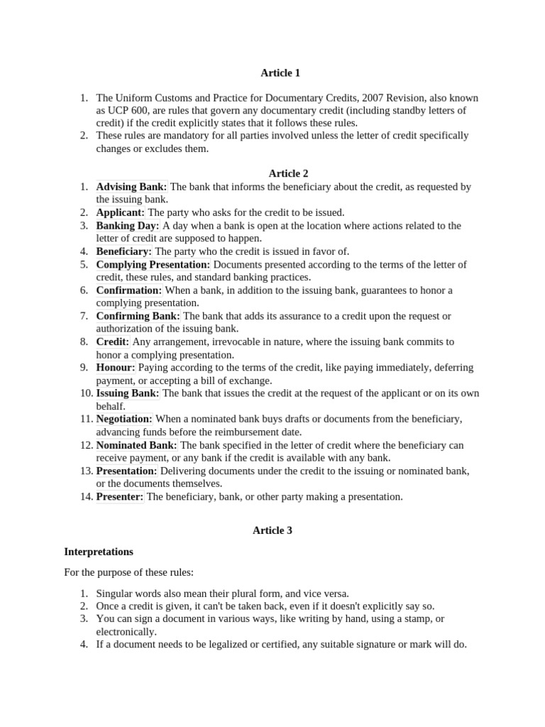 Articles (1-10) | PDF | Letter Of Credit | Private Law