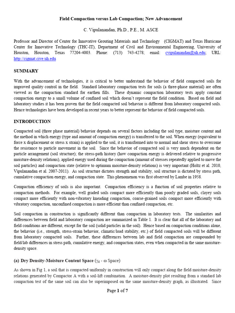 Field Compaction Versus Lab Compaction | PDF | Soil | Soil Science