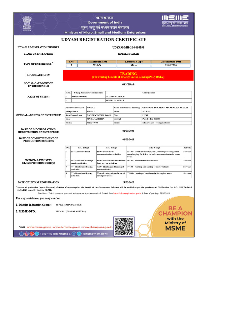 Print _ Udyam Registration Certificate | PDF
