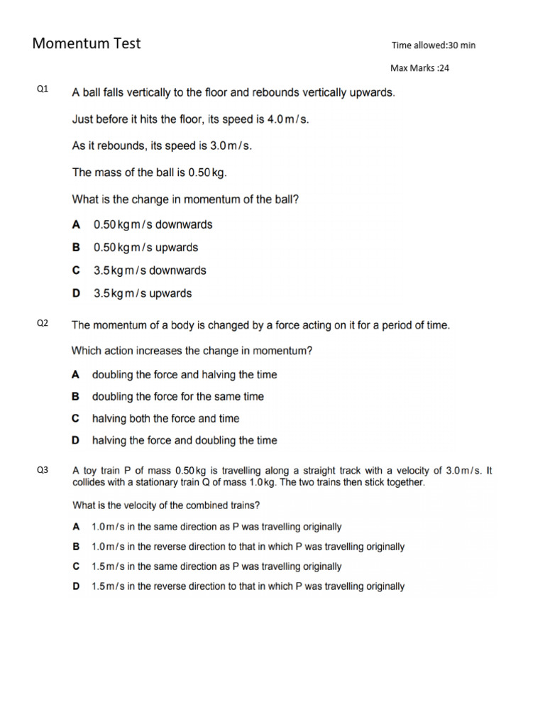 Momentum Test (1) | PDF