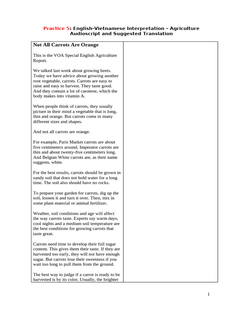 Practice 5 - Not All Carrots Are Orange A-V | PDF | Carrot | Vegetables