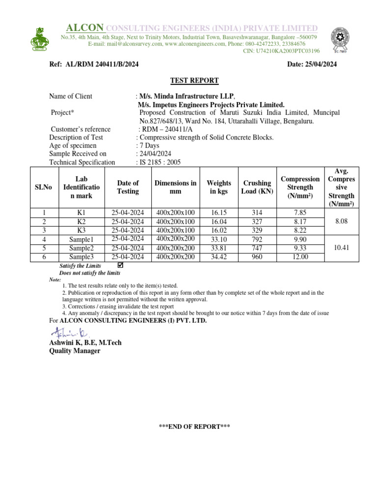 CC Block Test report | PDF | Materials | Building Engineering