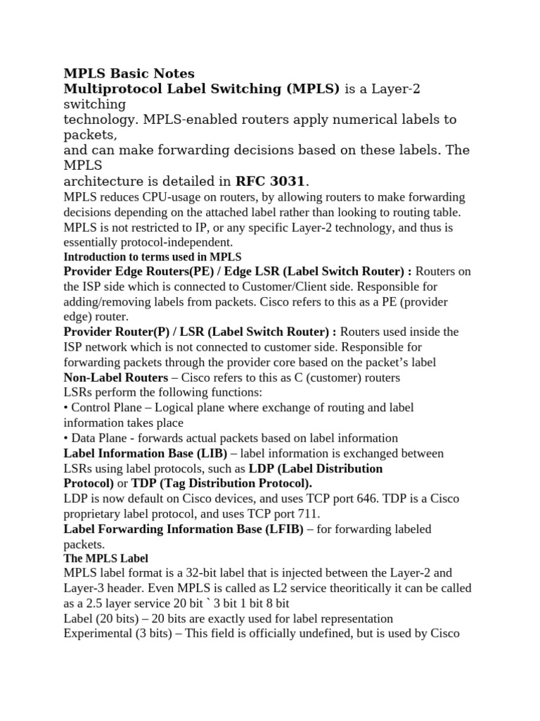 MPLS | PDF | Networking | Multiprotocol Label Switching