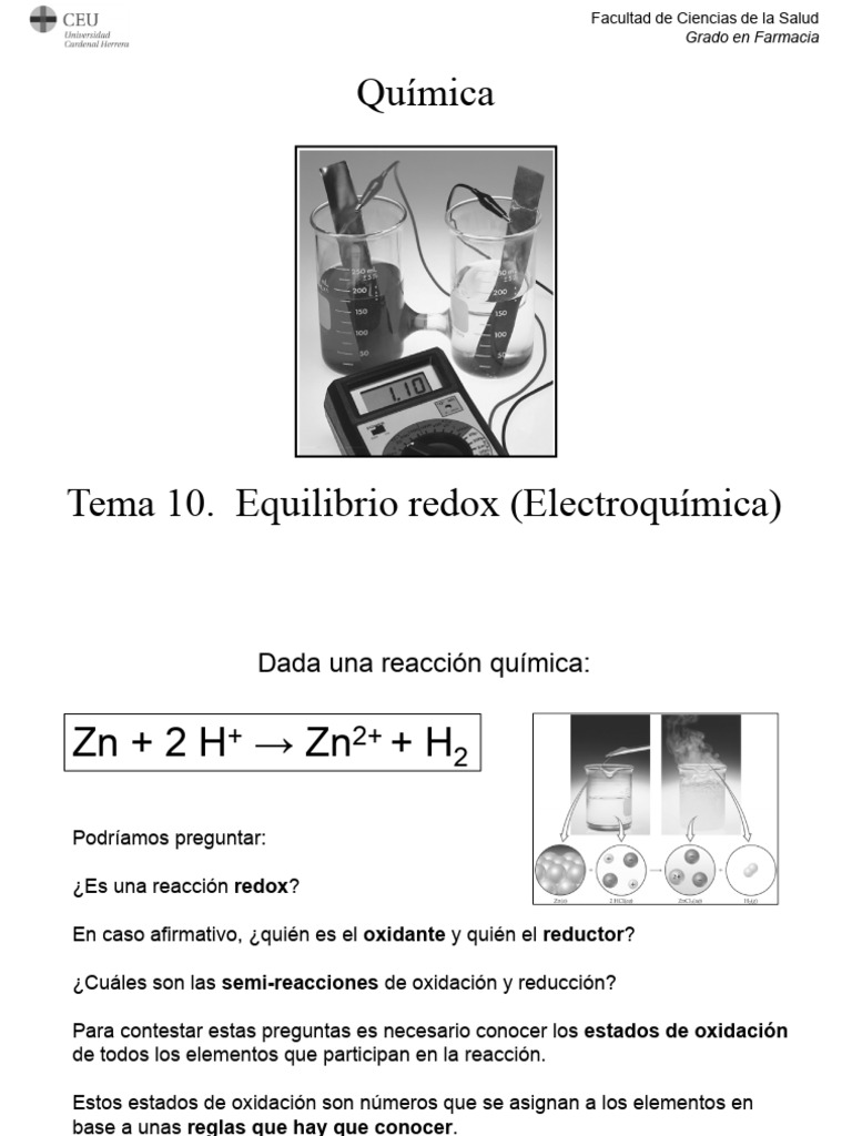 Tema 10 - Equilibrio Redox | PDF | Redox | Ánodo