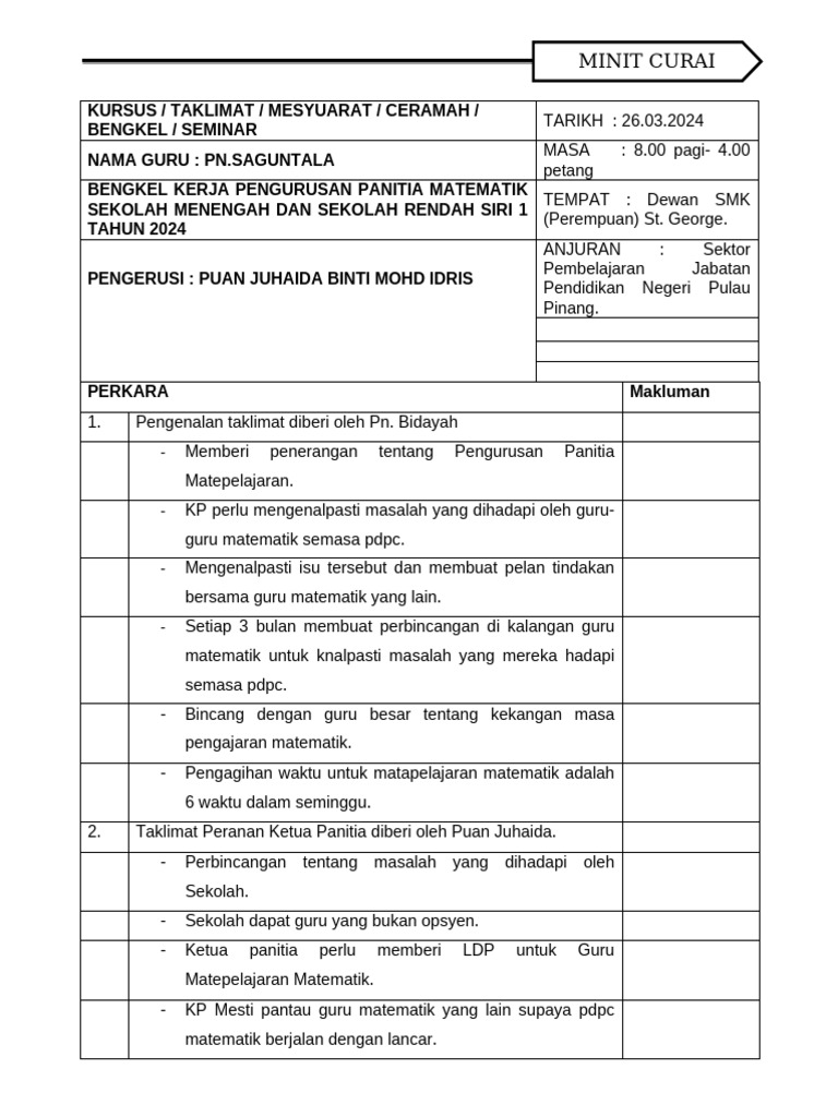 Minit Curai Bengkel | PDF