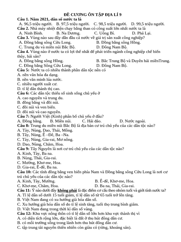 ĐỀ CƯƠNG ÔN TẬP ĐỊA 9 GK I NH 2024-2025 | PDF