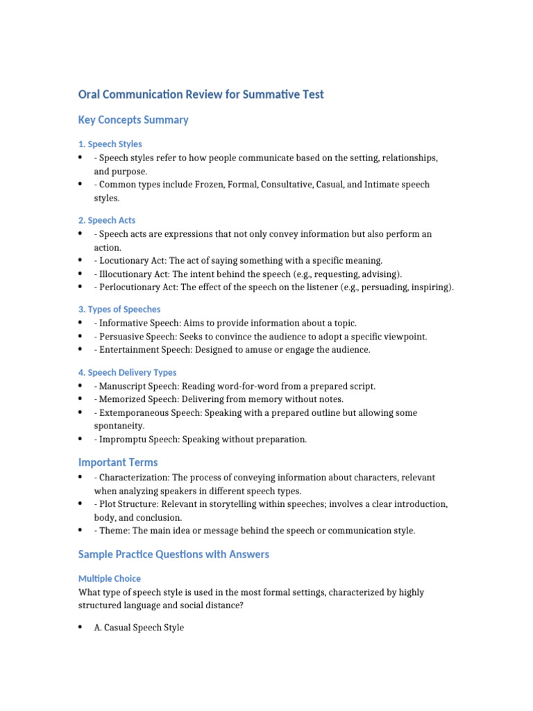 Oral Communication Review | PDF | Public Speaking | Speech