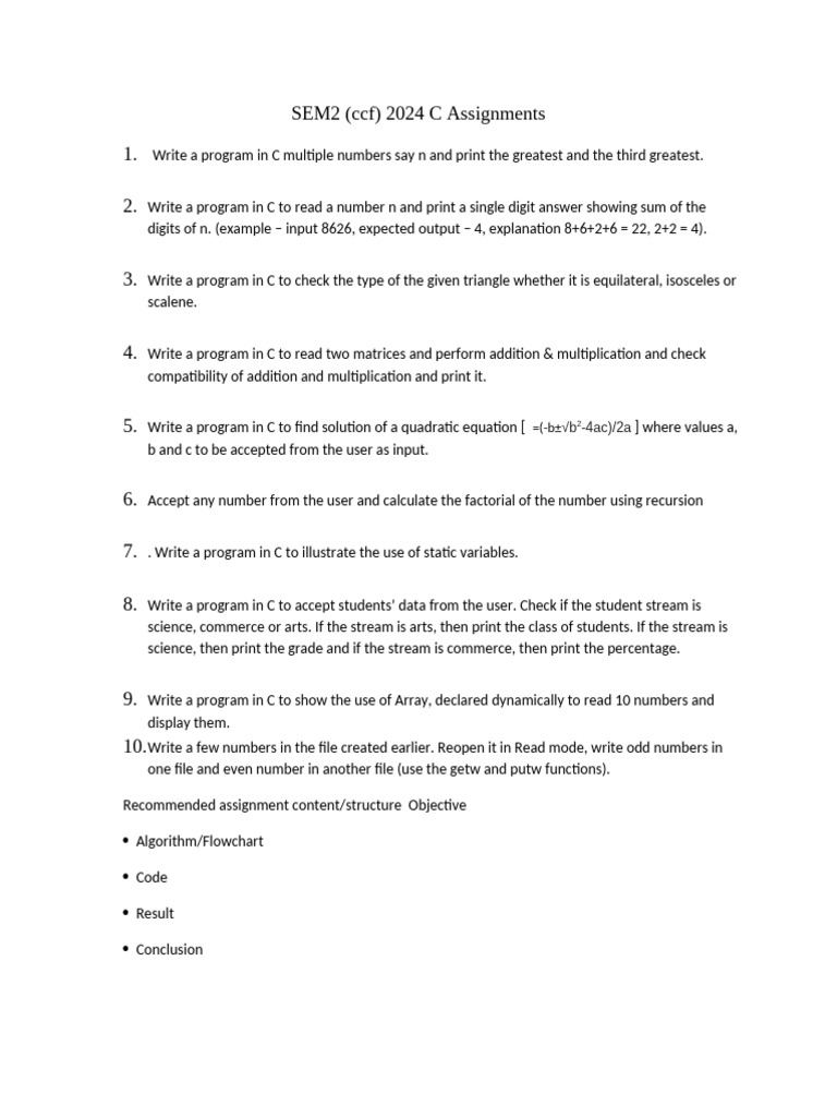 SEM2 C Assignments 2024 | PDF