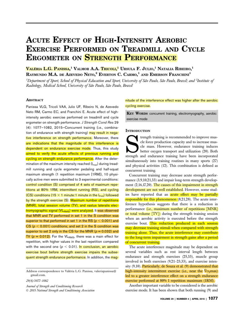 Estudo 5 - Treinamento Concorrente - ACUTE EFFECT OF HIGH-INTENSITY AEROBIC | PDF | Strength ...