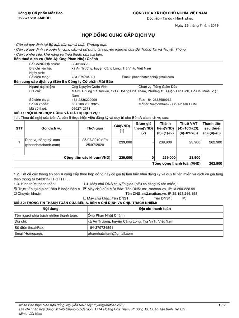 Mb15646620566712019mbdh Hop Dong Cung Cap Dich Vu | PDF