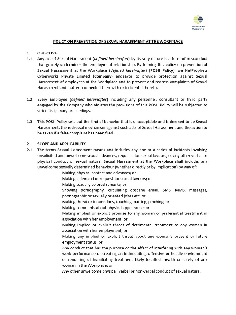 NP-POSH-Policy | PDF | Sexual Harassment | Employment
