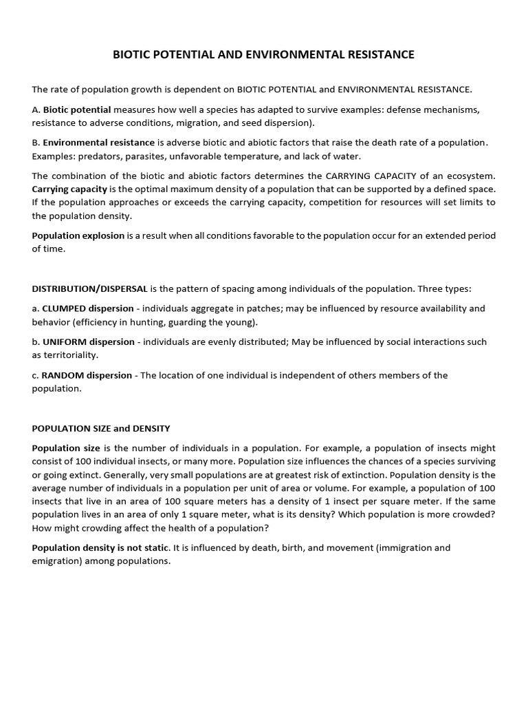 Biotic Potential and Environmental Resistance | PDF