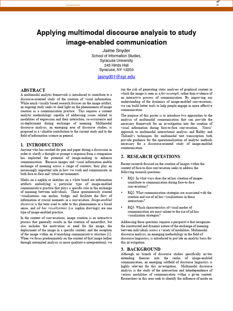 Multimodal Discourse Analysis in Communication | PDF | Communication ...