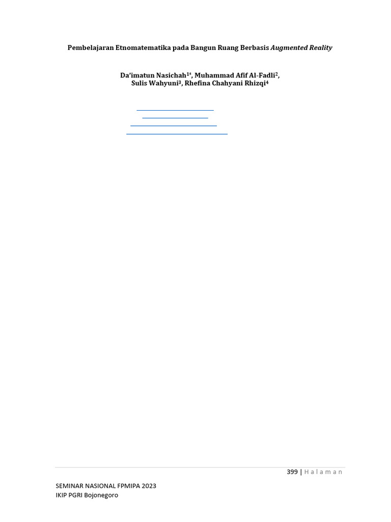 Pembelajaran Etnomatematika Pada Bangun Ruang Berbasis Augmented Reality 2023 | PDF