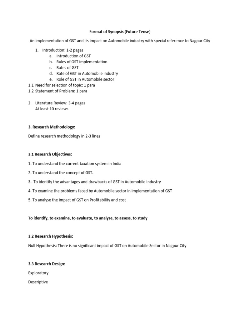 Sample Format of Synopsis | PDF | Statistics | Methodology