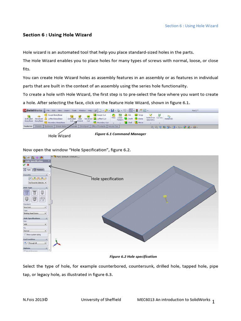 Section 6 Using Hole Wizard | PDF | Screw | Metalworking