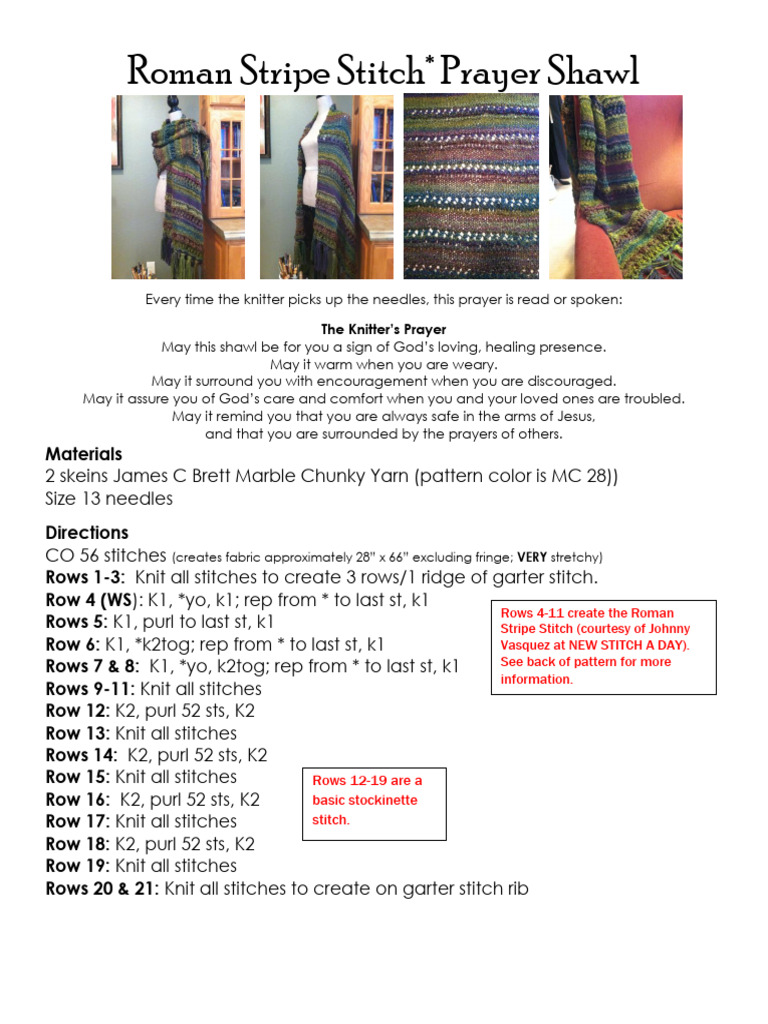 Roman_Stripe_Stitch_Prayer_Shawl | PDF | Knitting | Basic Knitted Fabrics