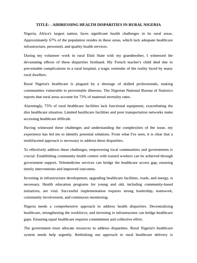 Addressing Health Disparities in Rural Nigeria | PDF | Health Equity ...