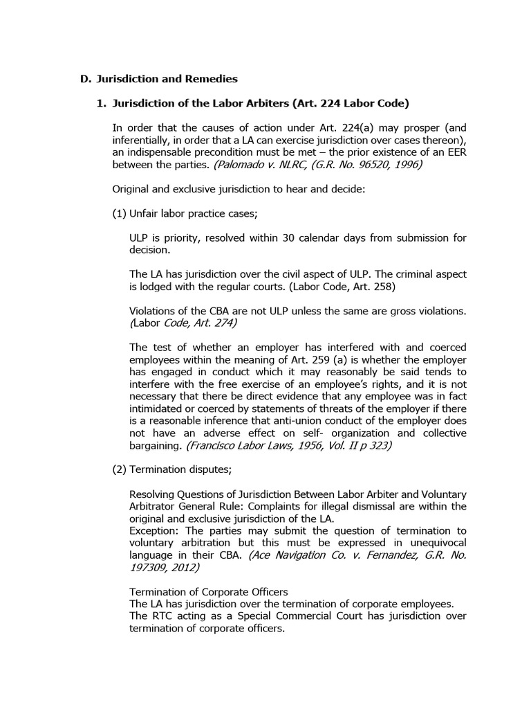 Labor Arbiter Jurisdiction and Remedies | PDF | Certiorari | Labour Law