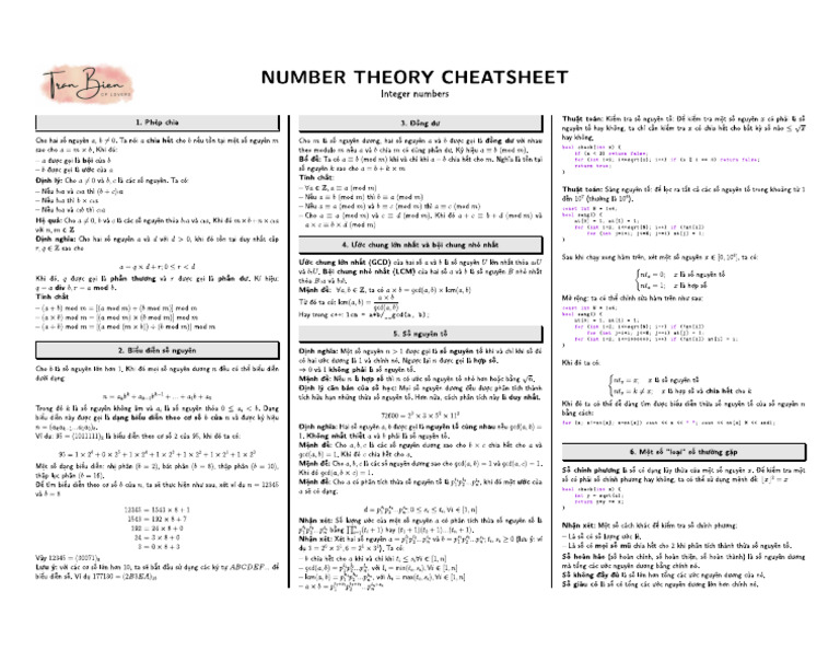 Number Theory TBCPC Cheat Sheet-2 | PDF