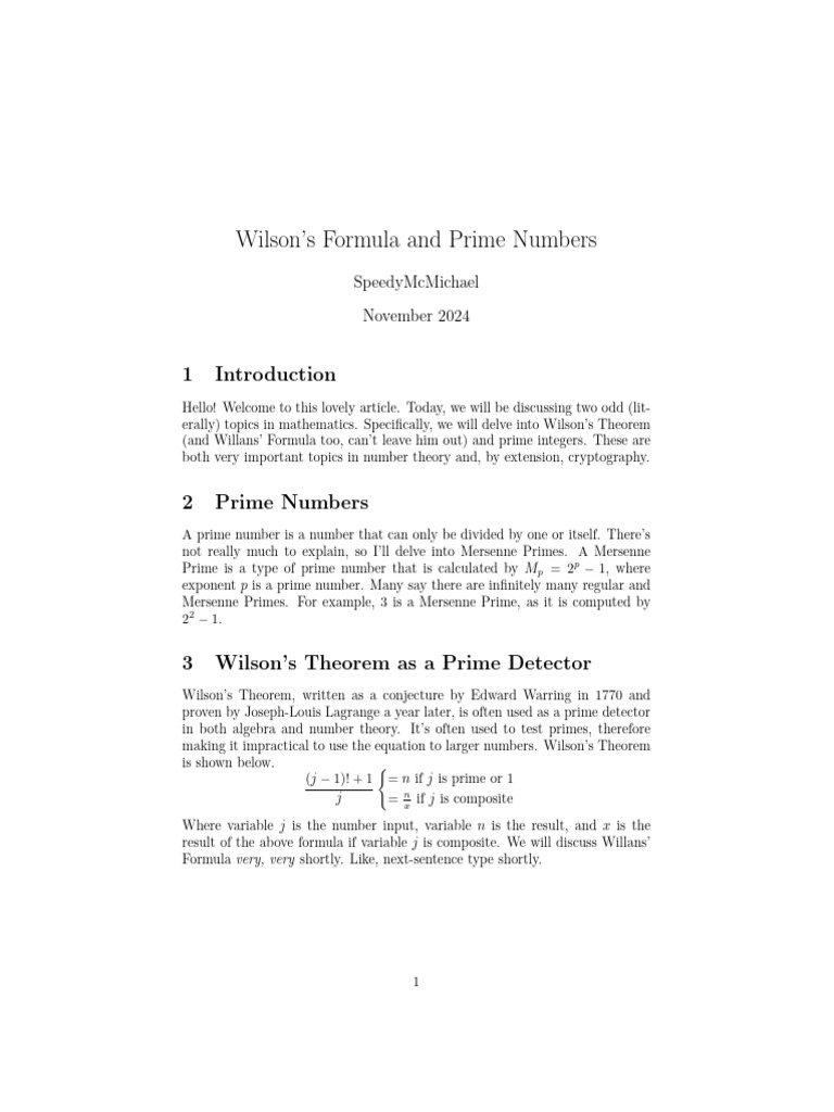 Wilson S Formula and Prime Numbers | PDF | Prime Number | Numbers
