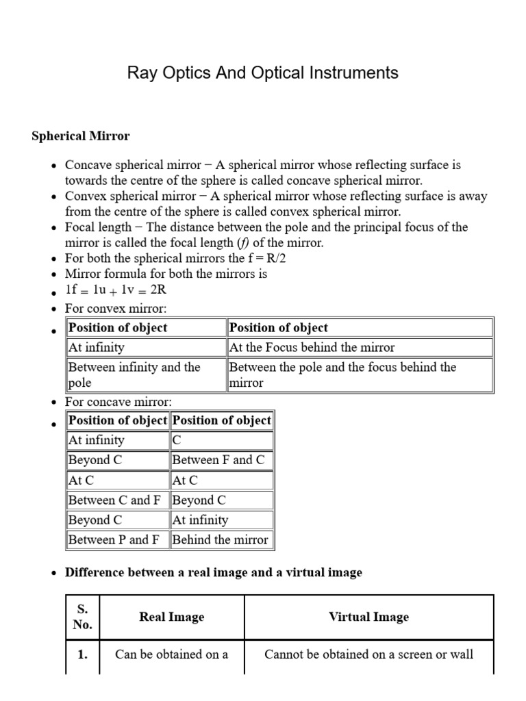 ray_optics_and_optical_instruments | PDF | Mirror | Refractive Index