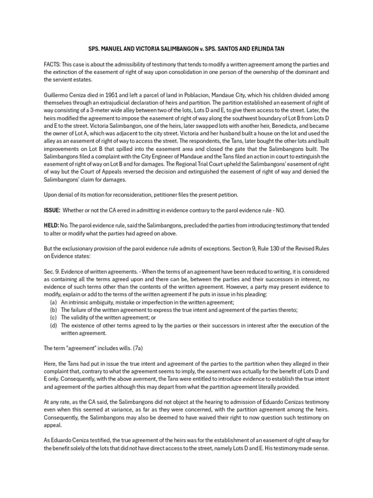 SPS. MANUEL AND VICTORIA SALIMBANGON v. SPS. SANTOS AND ERLINDA TAN ...