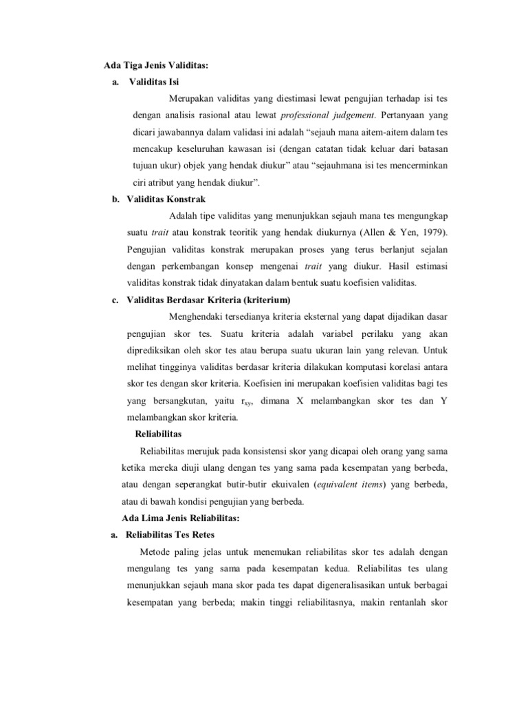 Ada Tiga Jenis Validitas | PDF