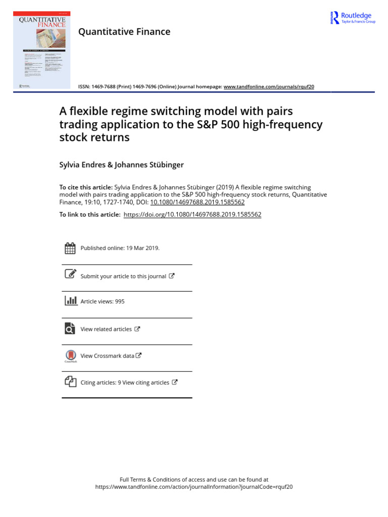 A Flexible Regime Switching Model With Pairs Trading Application To The S&P 500 High-Frequency ...