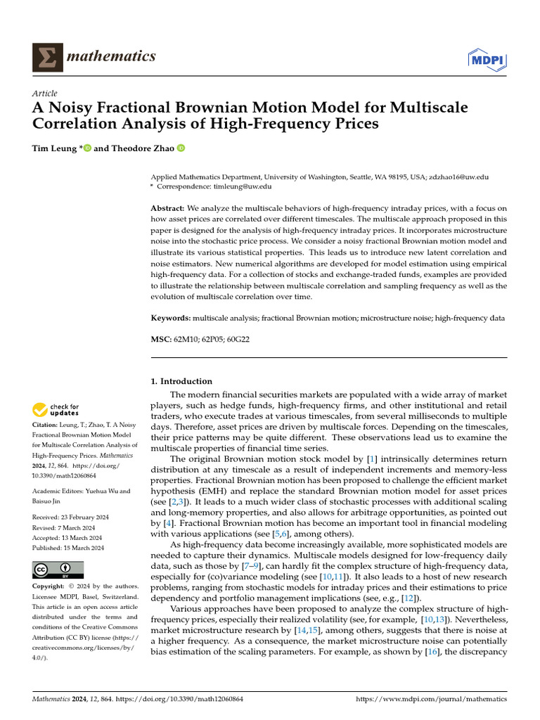 A Noisy Fractional Brownian Motion Model for Multiscale | PDF | Covariance | Volatility (Finance)