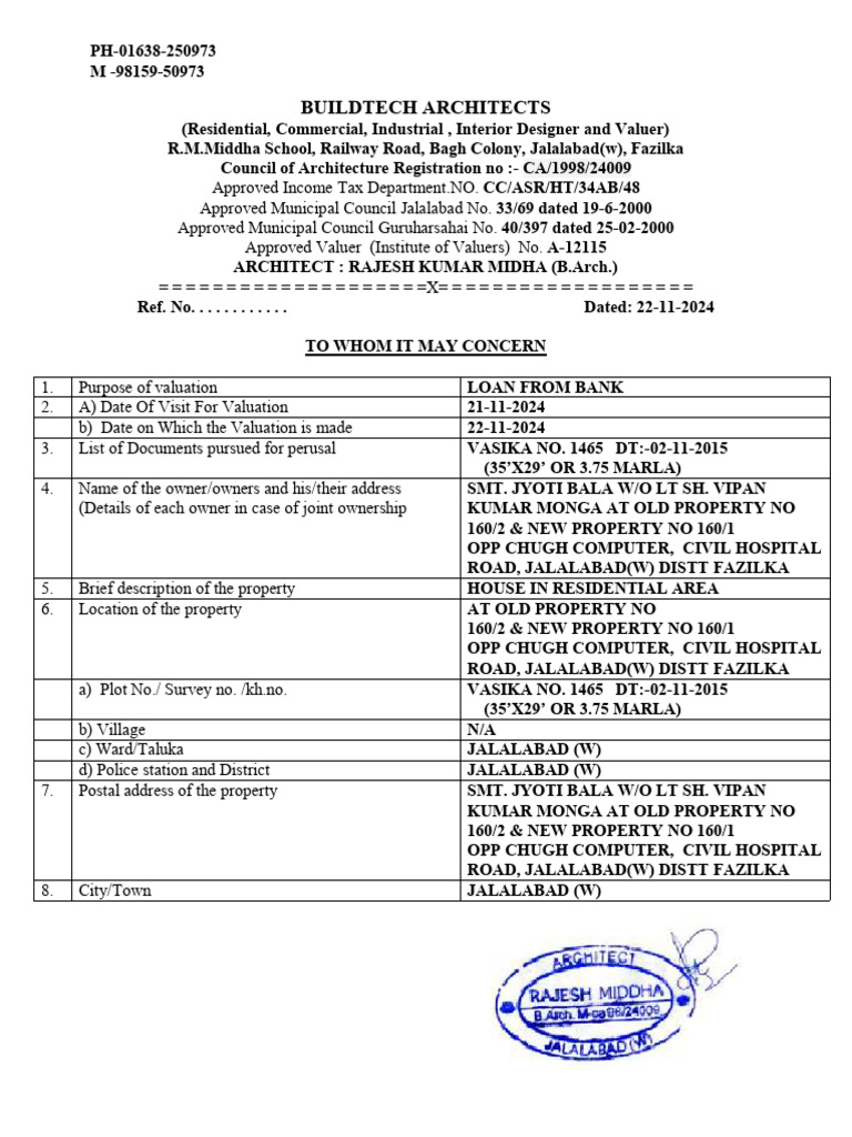 Property Valuation Report Jalalabad | PDF | Wall | Tile