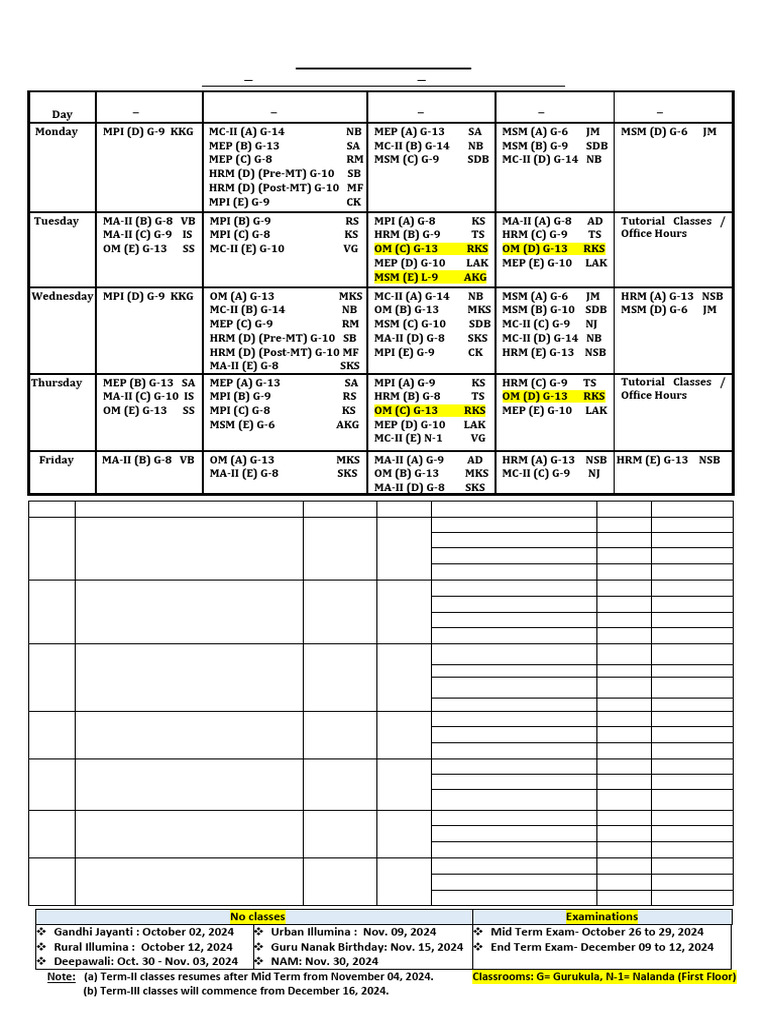 PGDM (2024-26) Term-II Time Table-Final | PDF