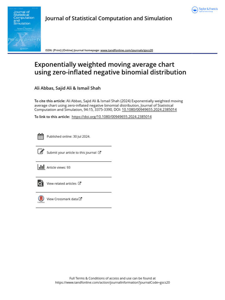 Exponentially Weighted Moving Average Chart Using Zero-Inflated Negative Binomial Distribution ...