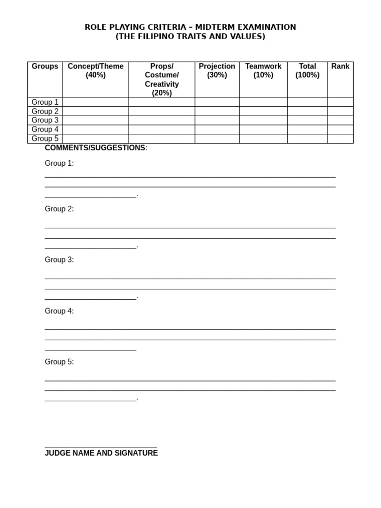 Criteria Role Play | PDF