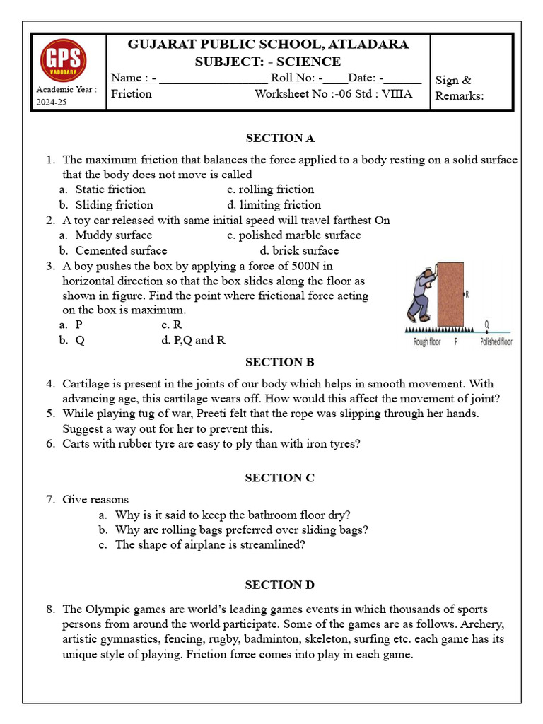 Science Friction Worksheet | PDF | Friction | Force