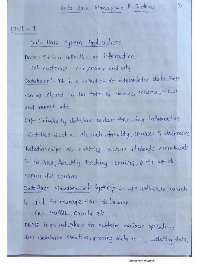 DBMS Unit 1 | PDF