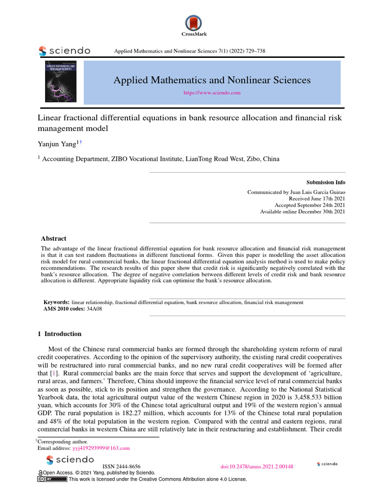 10.2478 Amns.2021.2.00148 | PDF | Nonlinear System | Banks