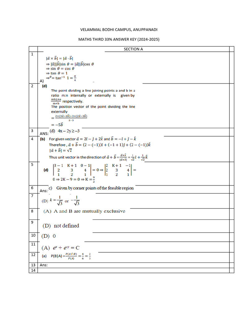 Maths (Third 33) Answer Key 24-25 | PDF