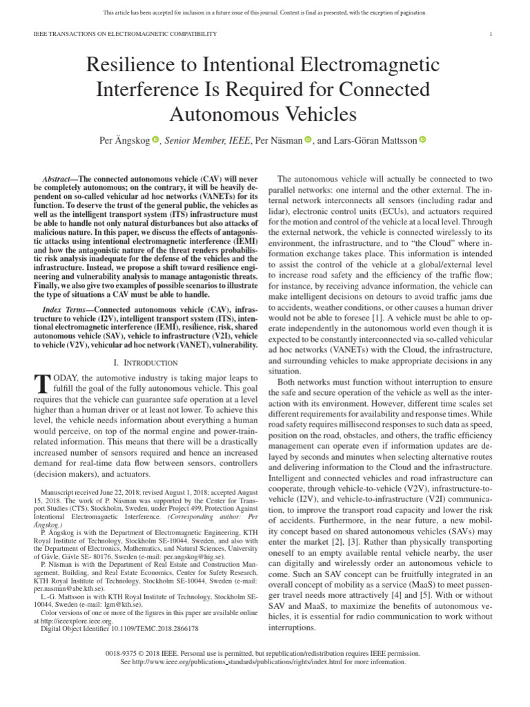 Resilience to Intentional Electromagnetic Interference | PDF | Risk | Reliability Engineering