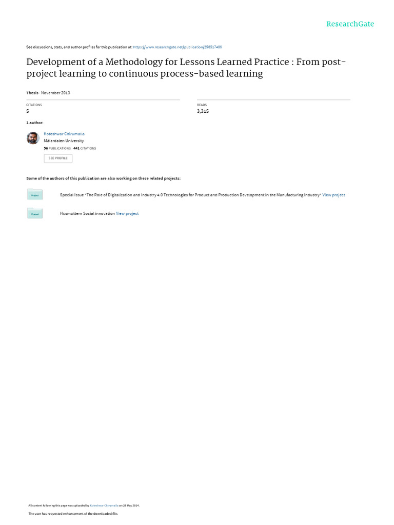 Development of a Methodology for Lessons Learned | PDF | Qualitative Research | Methodology