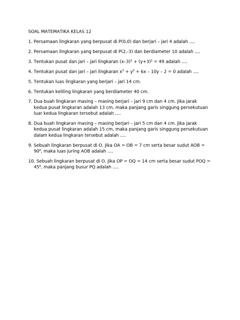 Soal Matematika Kelas 12 | PDF