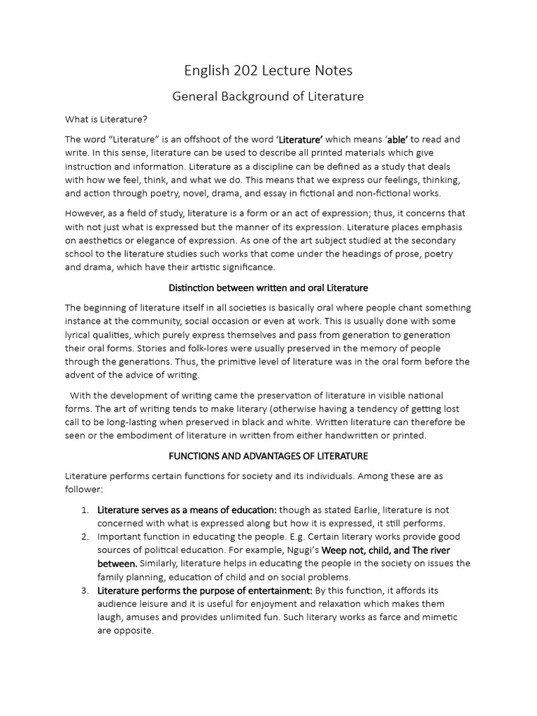 English 202 Lecture Notes_060948 | PDF | Narrative | Argument