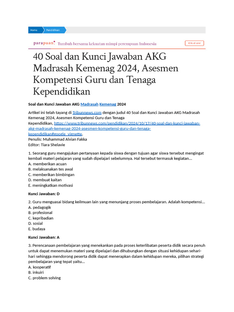 Soal dan Kunci Jawaban AKG | PDF