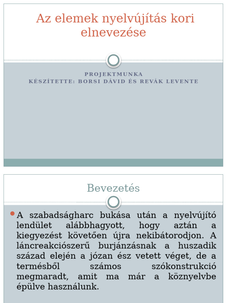 Az Elemek Nyelvújítás Kori Elnevezése | PDF