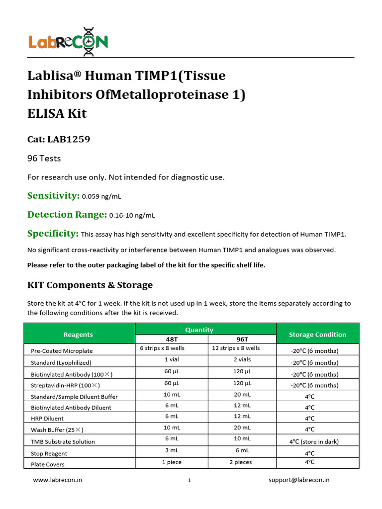 TIMP-1 | PDF | Elisa | Blood Plasma