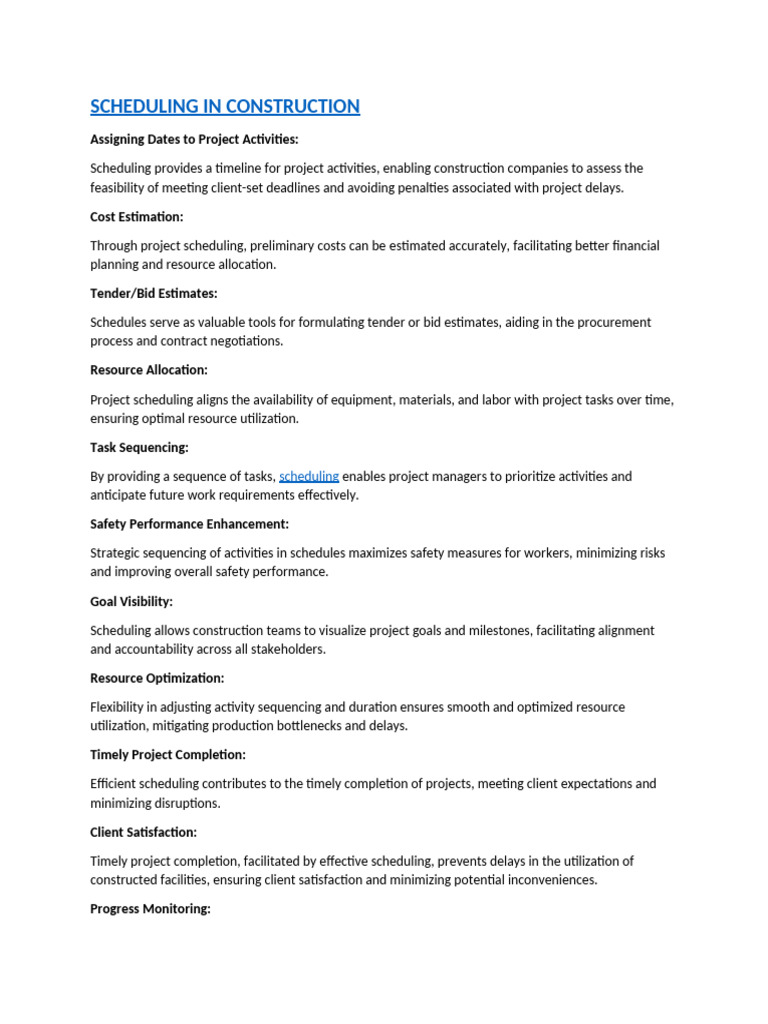 Scheduling in Construction | PDF | Goal | Performance Indicator