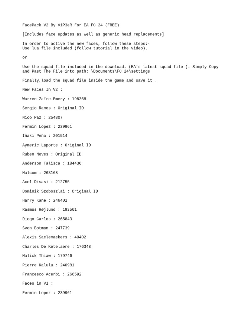 FacePack V2 for EA FC 24 - Free Update | PDF