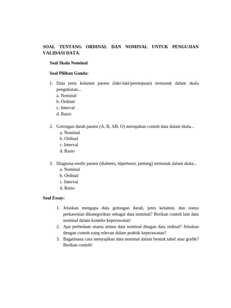 Soal Pengujian Data Nominal dan Ordinal | PDF